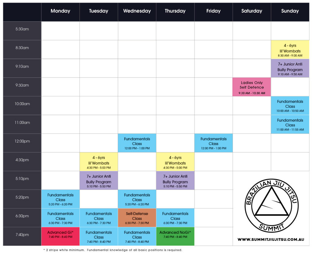 Timetable | Summit Jiu Jitsu