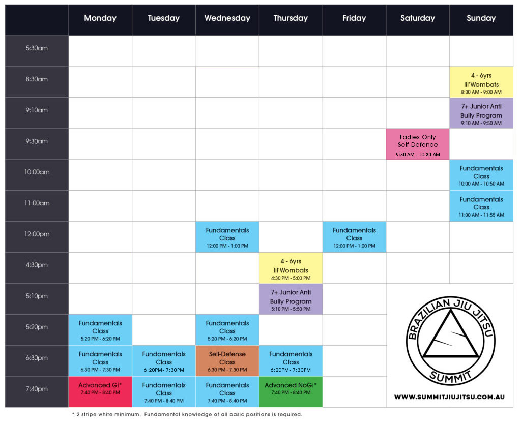 Timetable | Summit Jiu Jitsu